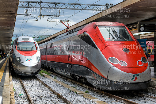 High-Speed Trains at Rome Termini - A shining silver high-speed train ...
