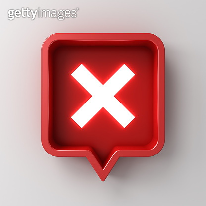 3d social media notification white neon light cross sign icon in red ...