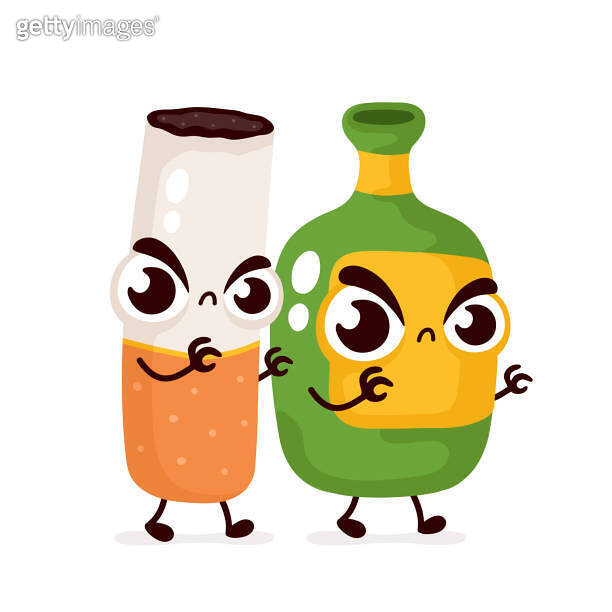 Angry scary alcohol bottle and cigarette 이미지 (1162782311) - 게티이미지뱅크