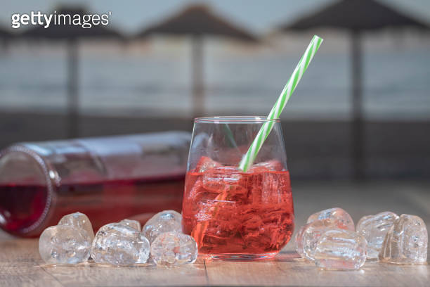 Fresh red water in glass, red water juice, red nectar quenches thirst ...