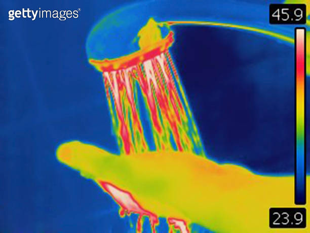 Thermal image of testing temperature of hot water flowing from bathroom ...