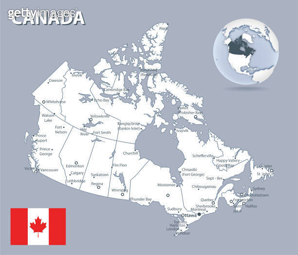 Detailed map of Canada with the flag of the country and location on the ...
