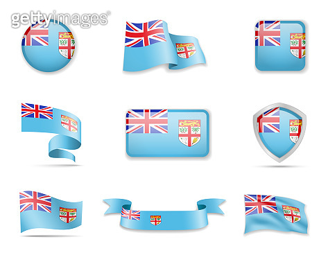 Fiji flags collection. Vector illustration set flags and outline of the ...