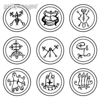 Set of hand drawn stylized magical seals and symbols. (1194287497) 일러스트 ...