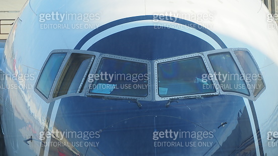 Blue Panorama Boeing 767 at Palma de Majorca airport. Close up to the ...