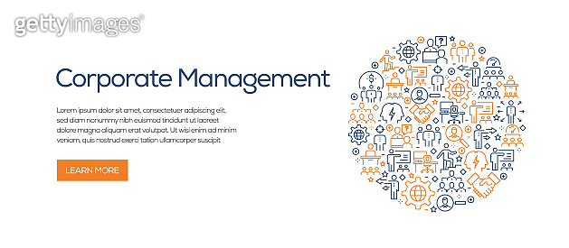 Corporate Management Banner Template with Line Icons. Modern vector ...