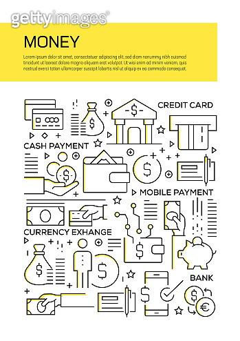Vector set of design templates and elements for Money in trendy linear ...