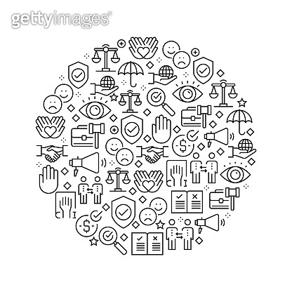 Business Ethics Concept - Black and White Line Icons, Arranged in ...