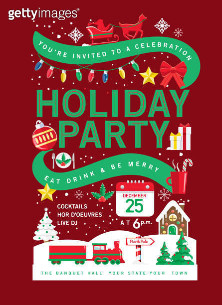 Colorful Holiday Christmas Party Invitation Design Template with ...