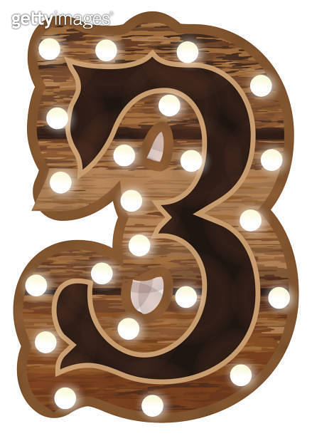 Country Carnival wooden number 3 font design with lights 이미지 ...