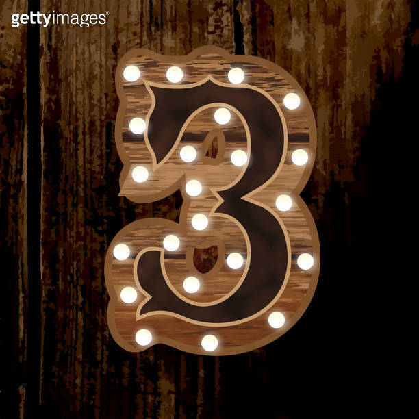 Country Carnival wooden number 3 font design with lights (1152512987 ...