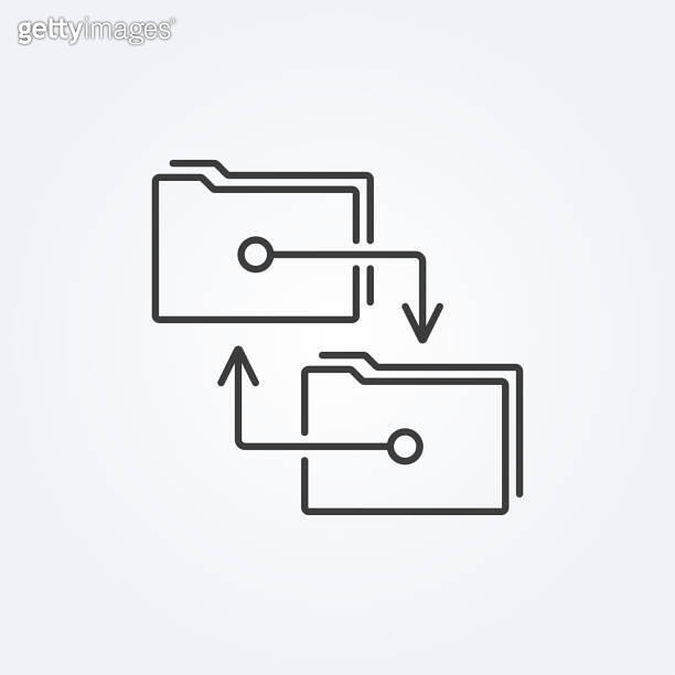Folders with transfer arrows. File folders icon. Sync, archive, exchange data concept. Vector ...