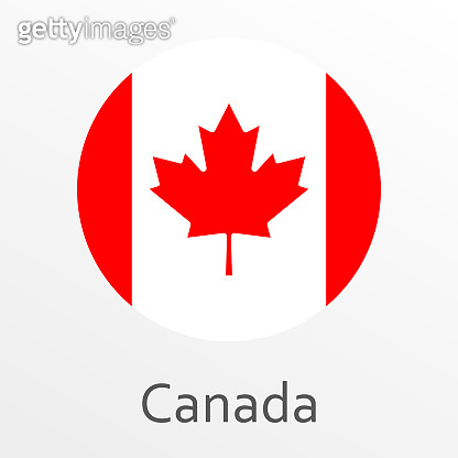 Flag of Canada round icon, badge or button. Canadian national symbol. Vector illustration. 이미지 ...