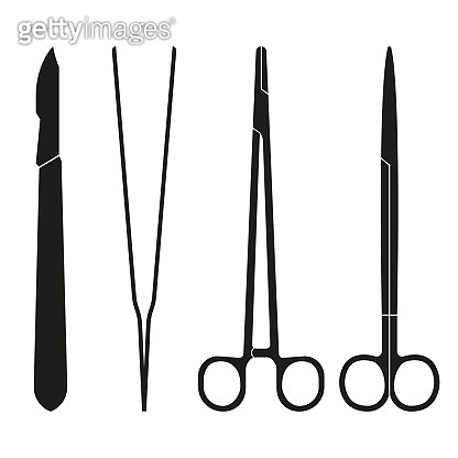 Surgical instruments. Medical scalpel, clamp, forceps or tweezers icon ...