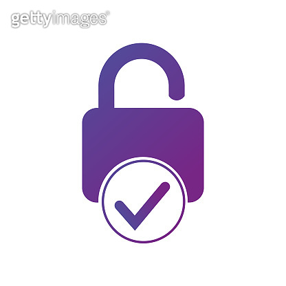 Open Lock and check mark icon isolated on white background. Security ...
