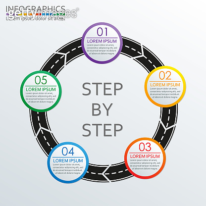 Step by step infographics template. Road design element with steps ...