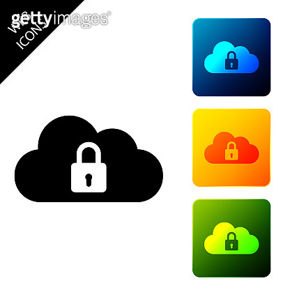 Cloud computing lock icon isolated. Security, safety, protection concept. Set icons colorful ...
