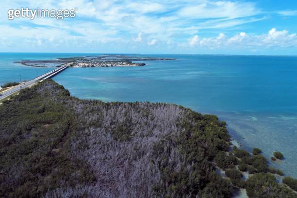 Aerial view of famous bridge and islands in the way to Key West ...