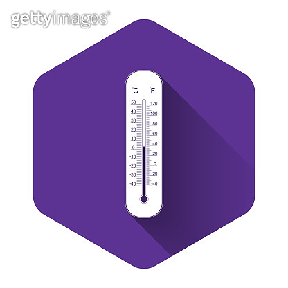 White Celsius and fahrenheit meteorology thermometers measuring heat ...