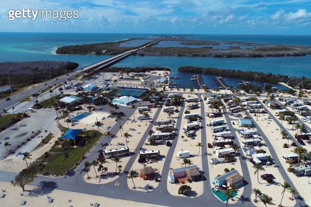 Aerial view of famous bridge and islands in the way to Key West ...