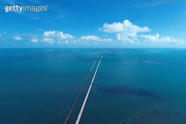 Aerial view of famous bridge and islands in the way to Key West ...