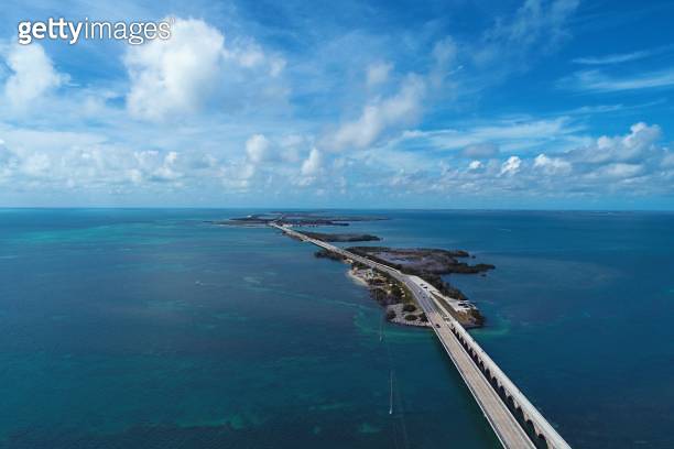 Aerial view of famous bridge and islands in the way to Key West ...