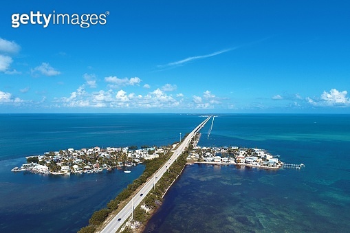 Aerial view of famous bridge and islands in the way to Key West ...