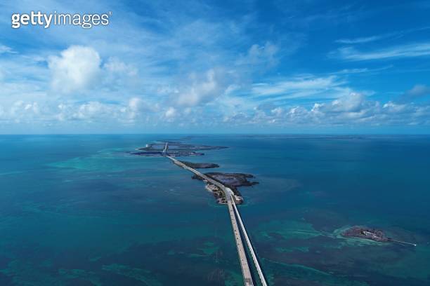 Aerial view of famous bridge and islands in the way to Key West ...