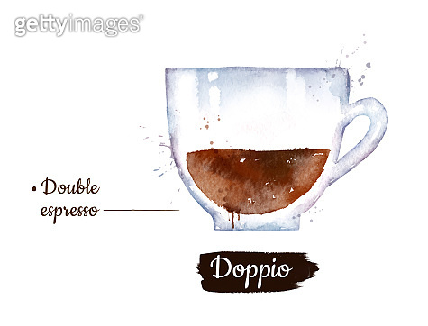 Watercolor illustration of Doppio coffee (1133033873) 일러스트, 무료 일러스트 ...