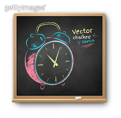 Vector chalk drawn of alarm clock on chalkboard 이미지 (1167955236) - 게티이미지뱅크