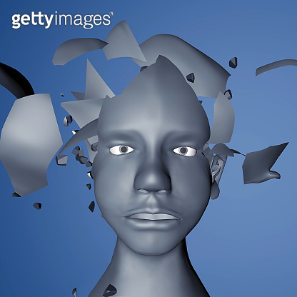 3d rendering illustration of mental stress disorder human head falling ...