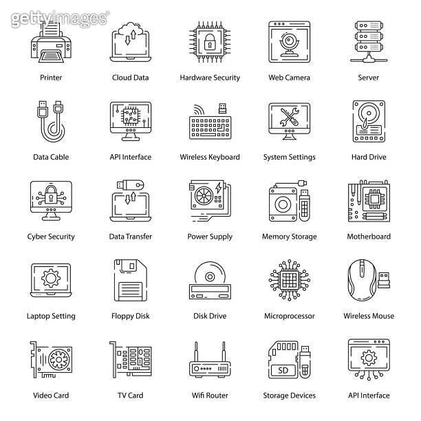 Computer Hardware Line Vectors Pack 이미지 (1170895101) - 게티이미지뱅크