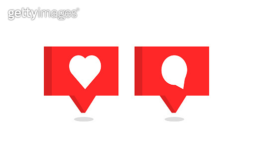 Social media notification, comment, like icon on whtite background ...