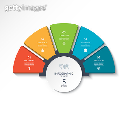 Infographic vector semi circle template with 5 options . 이미지 ...