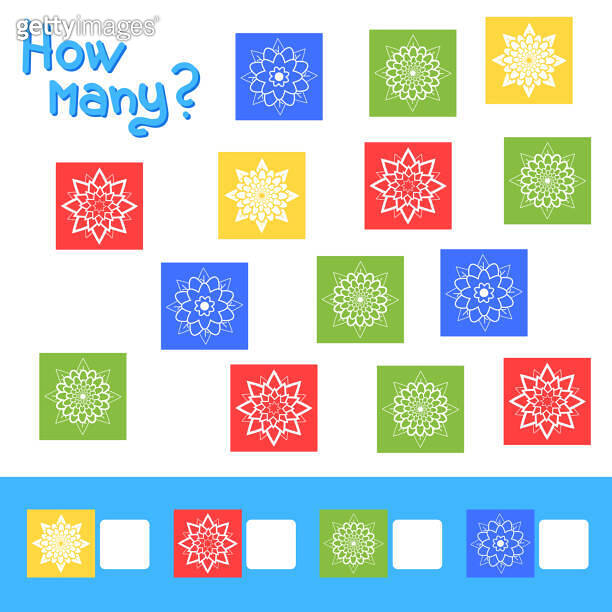 Game for preschool children. Count as many squares with silhouettes of ...