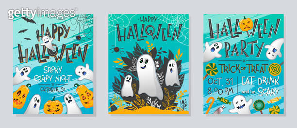 Bundle of Halloween posters with pumpkins,ghosts,sweets,bats and spider ...