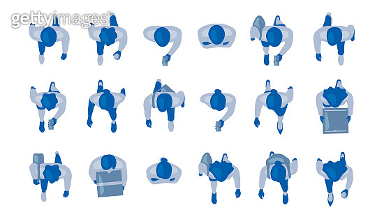 Top view of people set isolated on a white background. Men and women ...