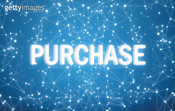 Purchase on digital interface and blue network background 이미지 ...