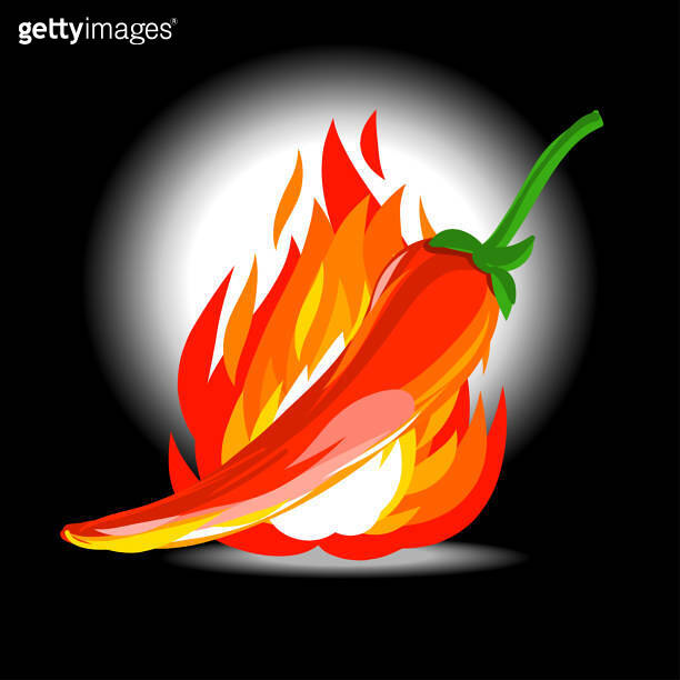 Chili pepper and flame float in the dark 이미지 (1174831079) - 게티이미지뱅크