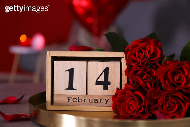 St. Valentines day composition with the bouquet of roses and other ...