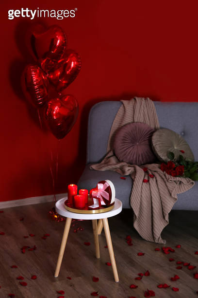 St. Valentines day composition with the bouquet of roses and other ...