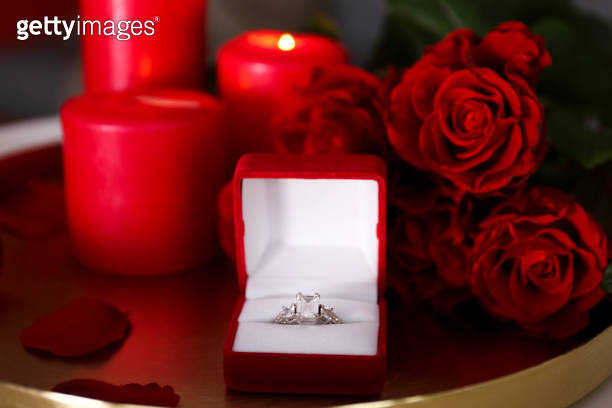 St. Valentines day composition with the bouquet of roses and other ...