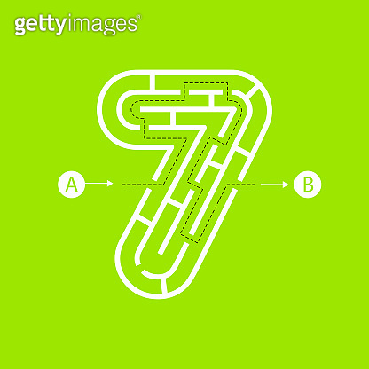 Number seven shape Maze Labyrinth, maze with one way to entrance and ...