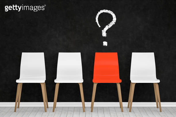 Different chair, question mark, teamwork and leadership concept in ...