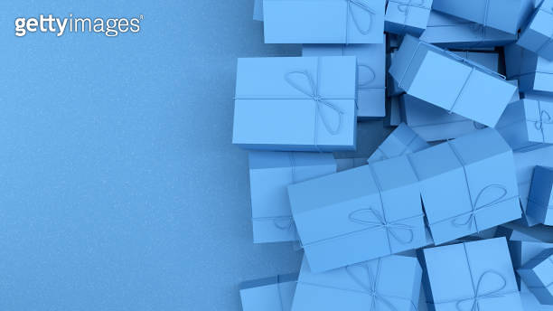 3D Blue Gift Boxes with Blue Color Ribbon on Blue Background 이미지 ...