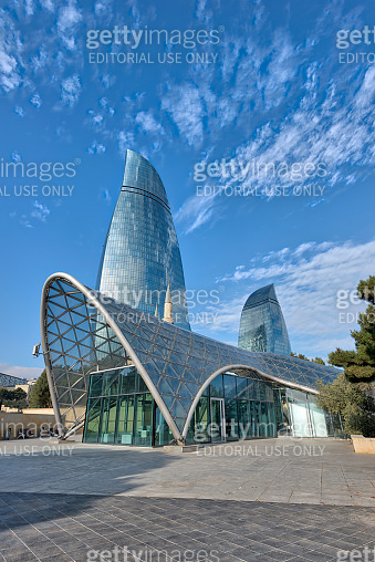 Baku Flame Towers and Old Town, Azerbaijan, taken in January 2019 taken ...