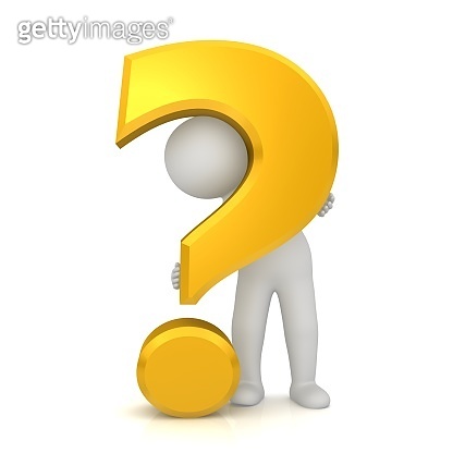 man asking questions interrogation point question mark 3d gold sign ...