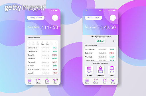Smartphone widjet mobile app user interface desing finance money ...