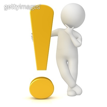 exclamation point 3d golden advice icon point asking man thinking stick ...