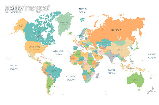 World Map Full Color High Detail Separated all countries Vector ...